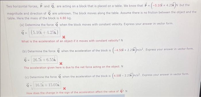 Solved horizontal forces, P and Q, are acting on a block | Chegg.com
