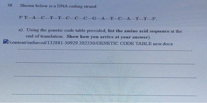 Solved 38. Shown below is a DNA coding strand: | Chegg.com