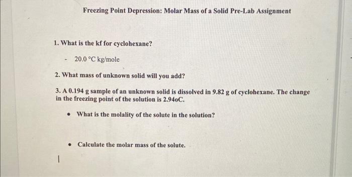 Solved Freezing Point Depression: Molar Mass of a Solid | Chegg.com
