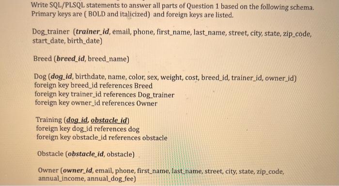 Solved Write Sqlplsql Statements To Answer All Parts Of 