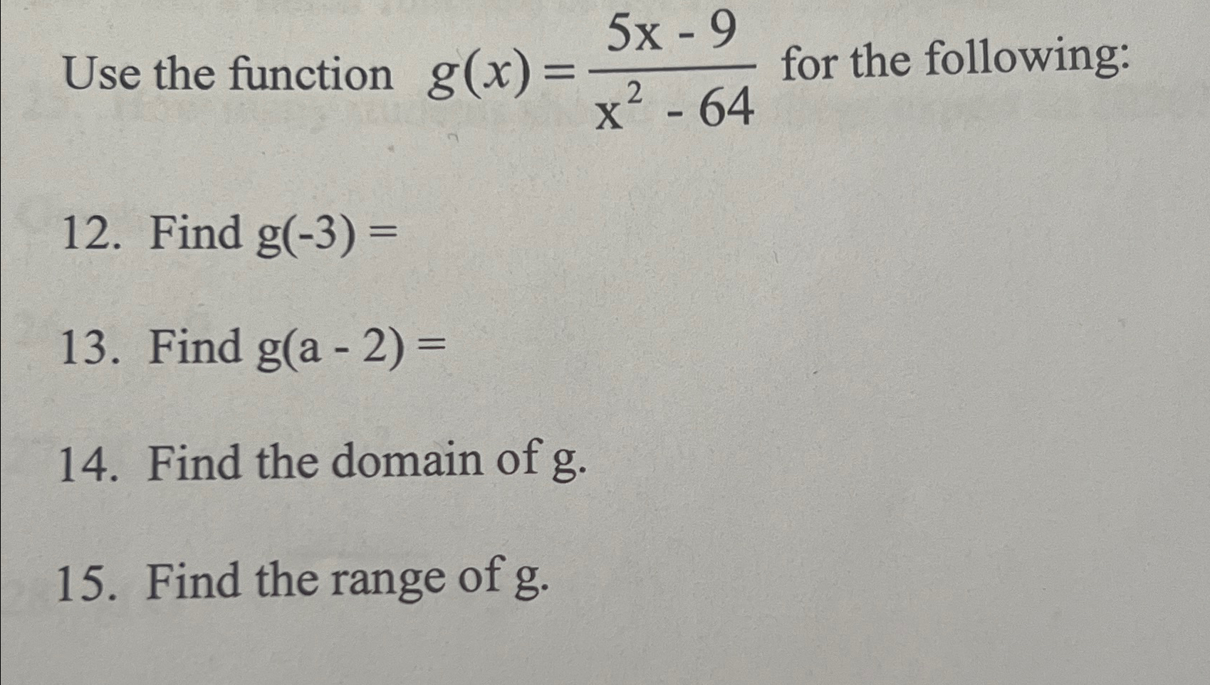 Solved Use the function g(x)=5x-9x2-64 ﻿for the | Chegg.com