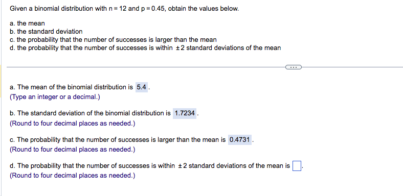 Solved Just need to solve D. ﻿Given a binomial distribution | Chegg.com