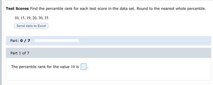 Solved Test Scores Find the percentile rank for each test | Chegg.com