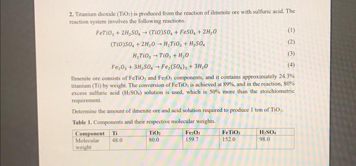 Solved 2. Titanium dioxide (TiO2) is produced from the | Chegg.com