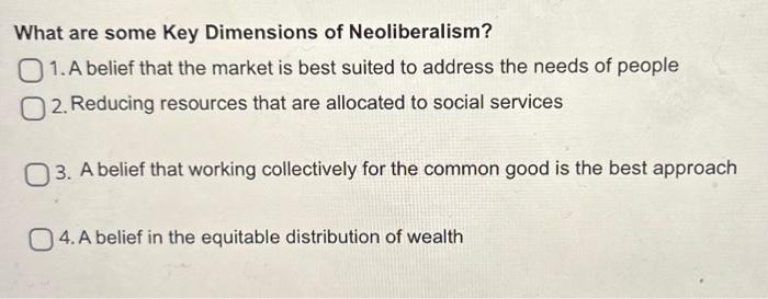 What are some Key Dimensions of Neoliberalism? 1. A | Chegg.com