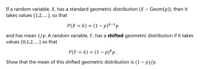 Solved If a random variable, X, has a standard geometric | Chegg.com