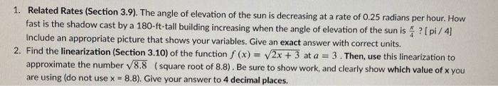 Solved 1. Related Rates (Section 3.9). The angle of | Chegg.com