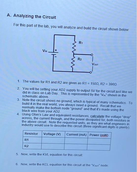 Solved A. Analyzing the Circuit For this part of the lab, | Chegg.com