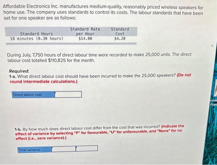 Solved Affordable Electronics Inc, manufactures | Chegg.com