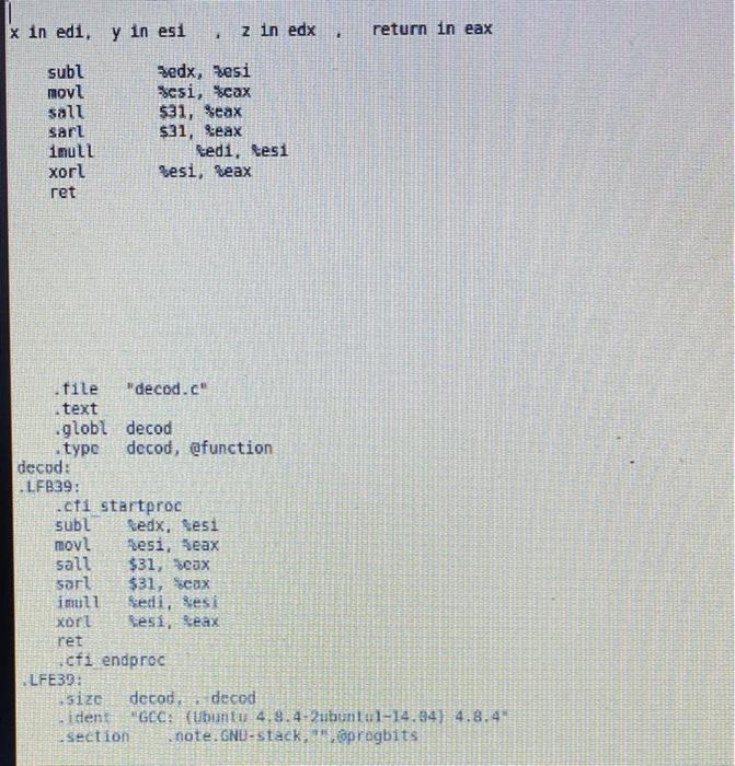 Solved Write a decod.c code that when assembled reproduces a | Chegg.com