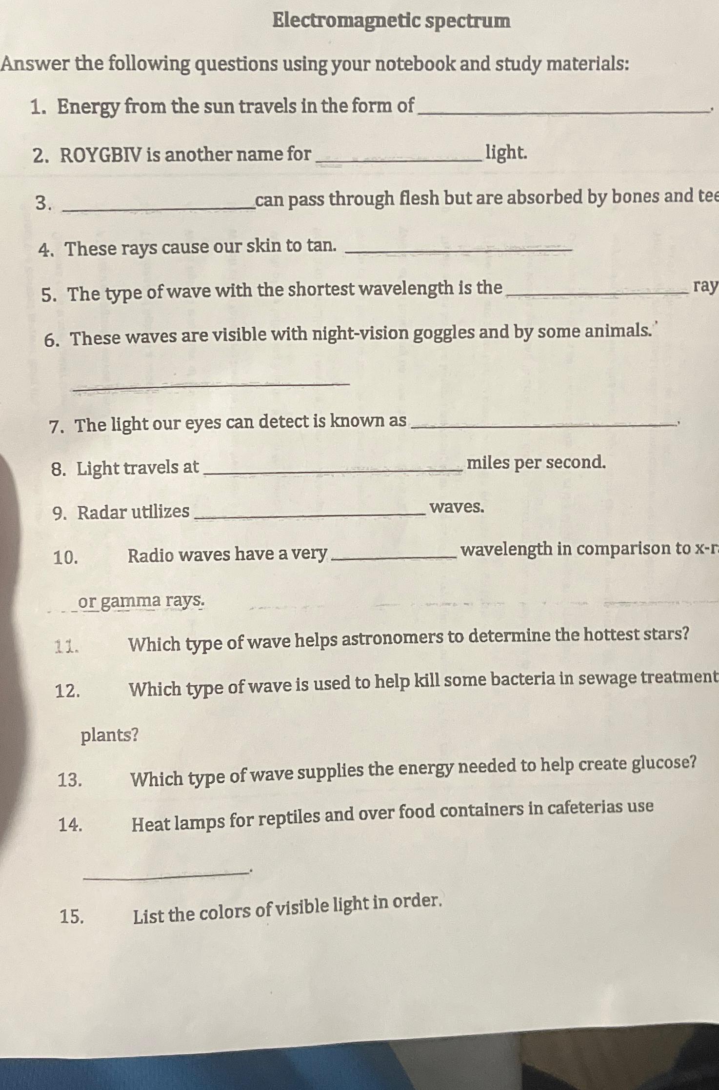 Solved Electromagnetic spectrumAnswer the following | Chegg.com