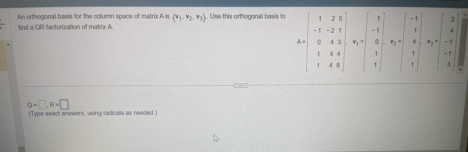 Solved An orthogonal basis for the column space of matrix A | Chegg.com