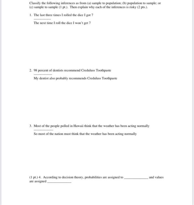 Classify the following inferences as from (a) sample | Chegg.com