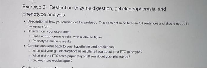 Solved Exercise 9: Restriction enzyme digestion, gel | Chegg.com