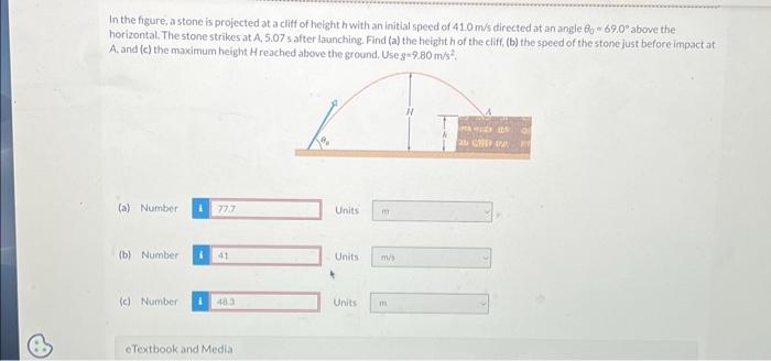 Solved In the figure, a stone is projected at a ciiff of | Chegg.com