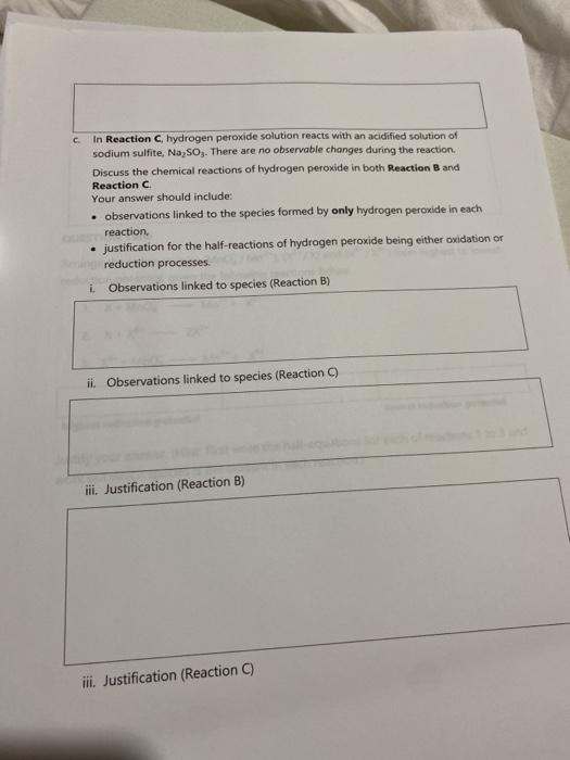 Solved с. In Reaction C, hydrogen peroxide solution reacts | Chegg.com