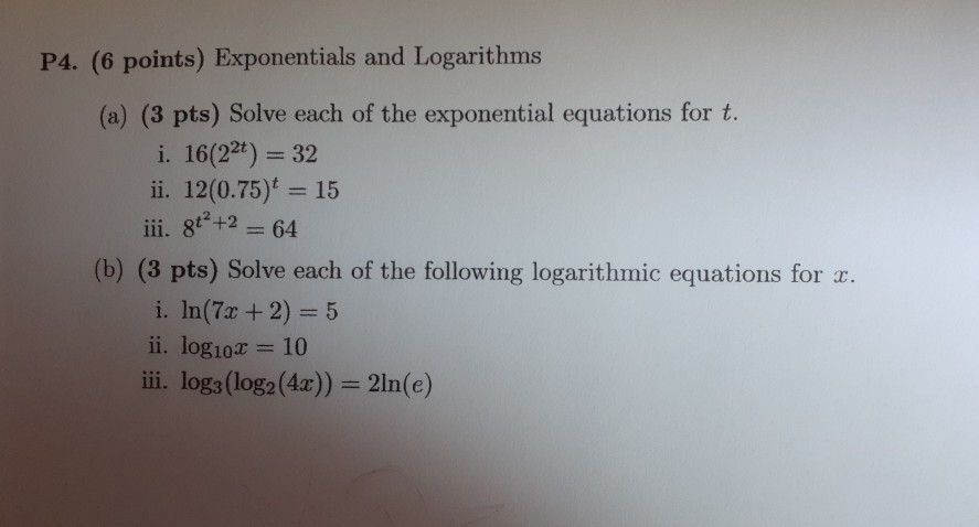 Solved P4. (6 points) Exponentials and Logarithms (a) (3 | Chegg.com
