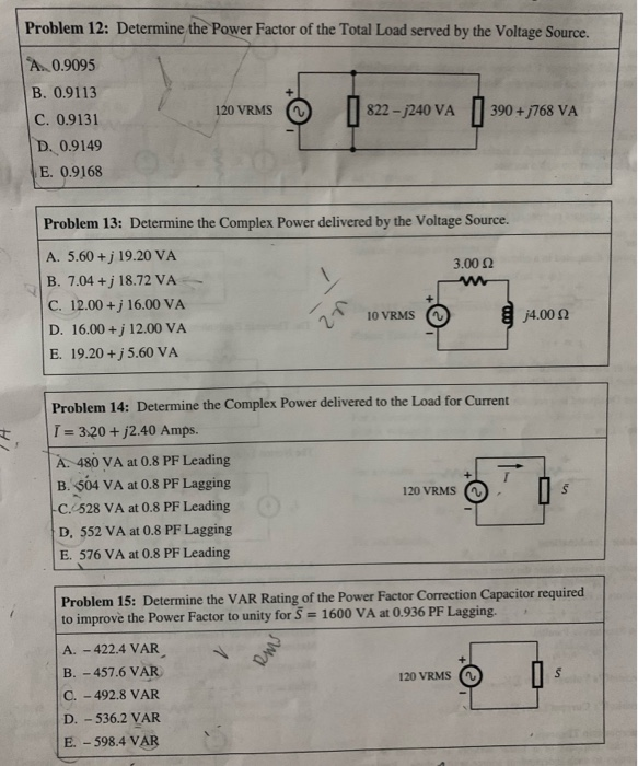 Solved Problem 12: Determine the Power Factor of the Total | Chegg.com