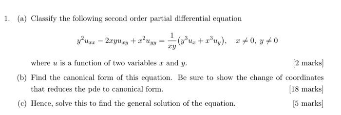 Solved 1. (a) Classify the following second order partial | Chegg.com