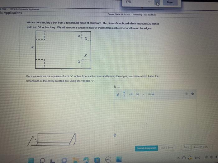Solved Wo are constructing a bax from a rectangular plece of | Chegg.com