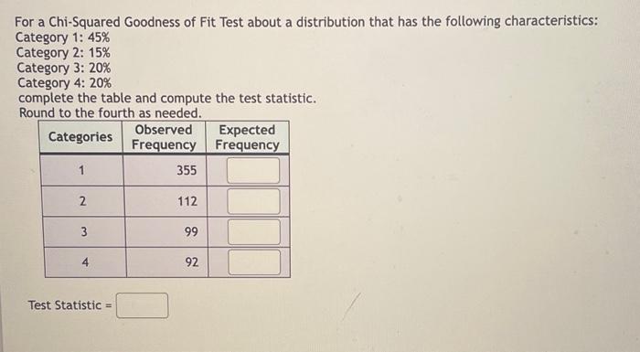 Solved For a Chi-Squared Goodness of Fit Test about a | Chegg.com
