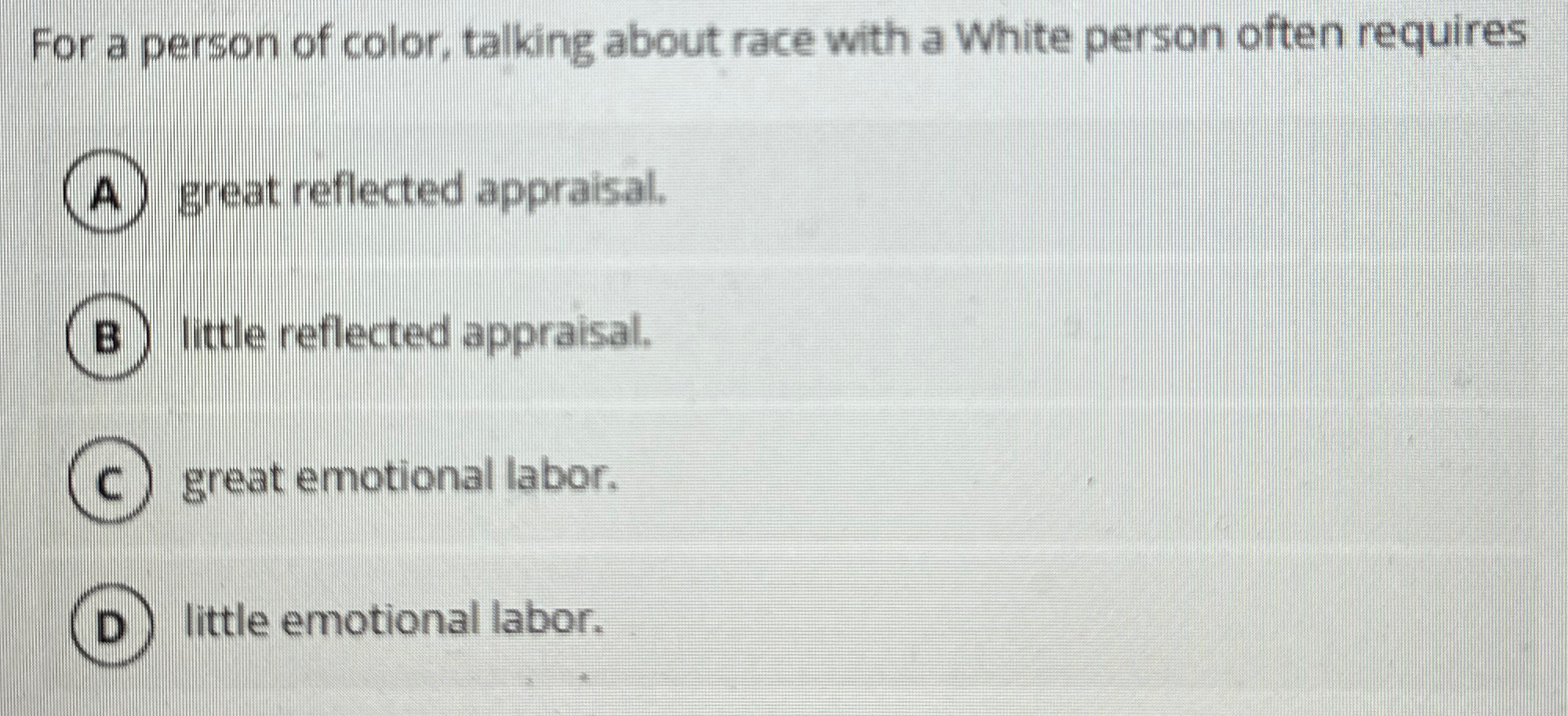 Solved For a person of color, talking about race with a | Chegg.com