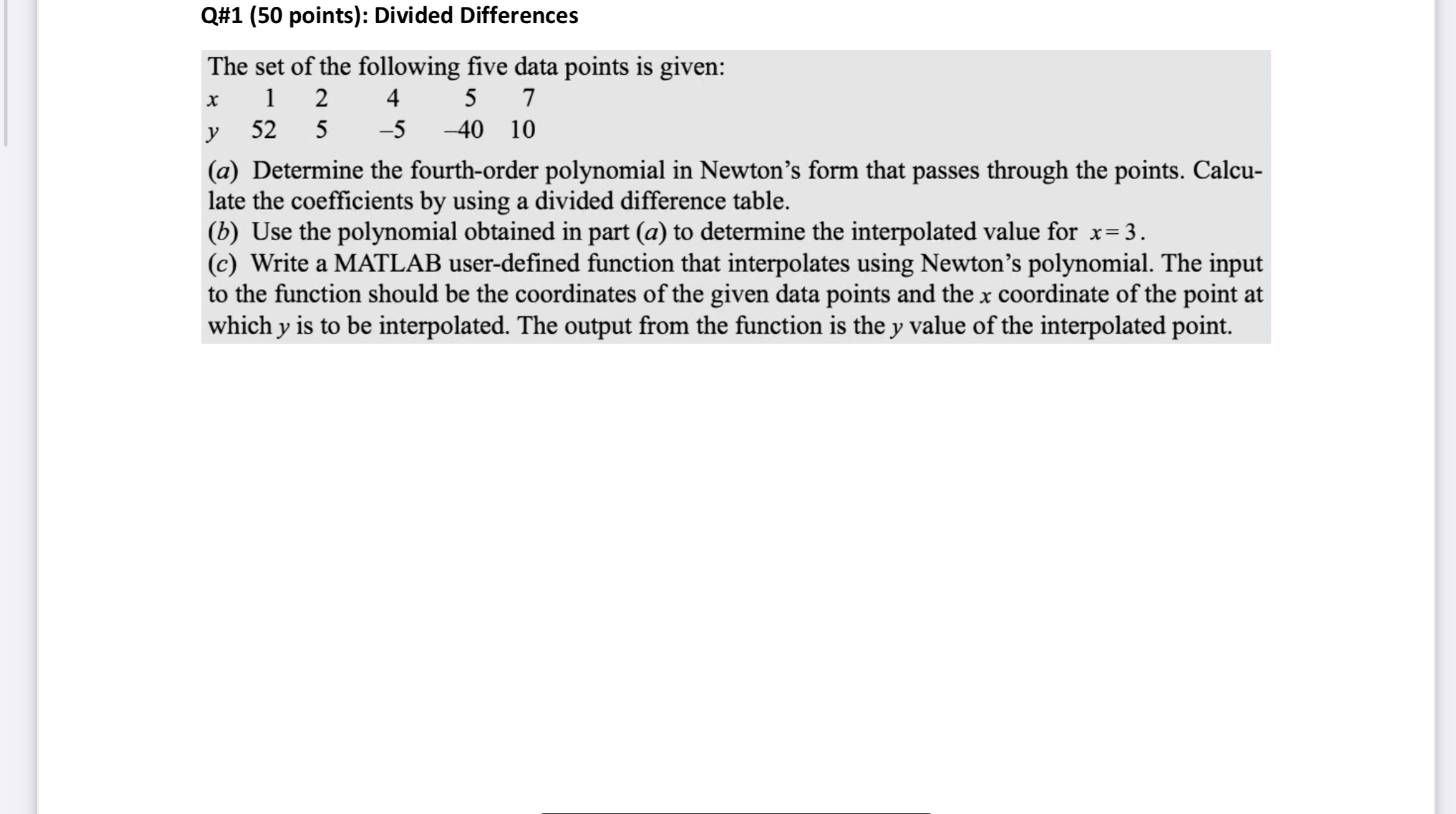 Solved Q#1 (50 ﻿points): Divided DifferencesThe set of the | Chegg.com