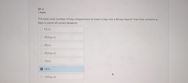 Solved Q1.21 ﻿PointThe best-case number of key comparisons | Chegg.com