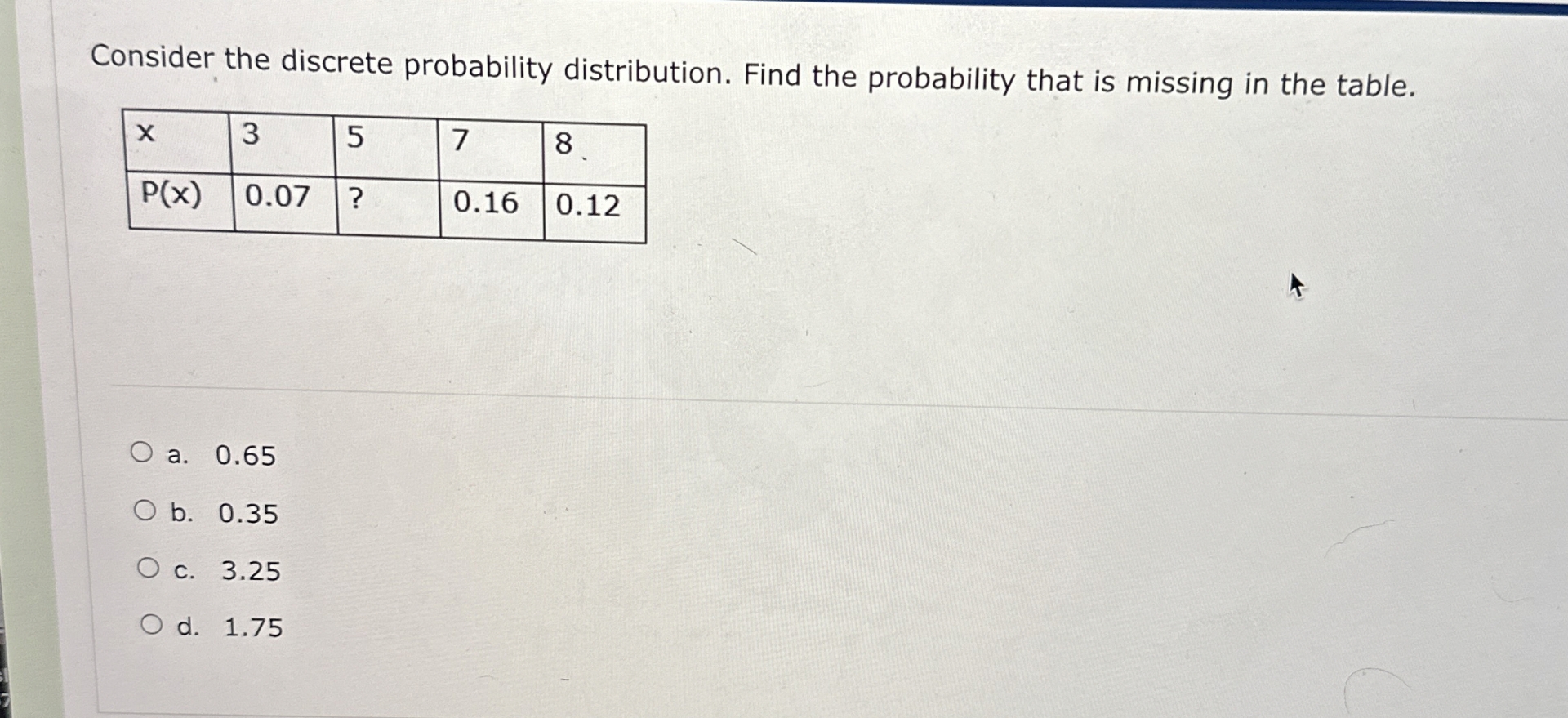 Solved Consider the discrete probability distribution. Find | Chegg.com