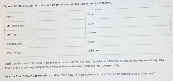 Solved Thomas has four assignments due in class tomorrow, | Chegg.com