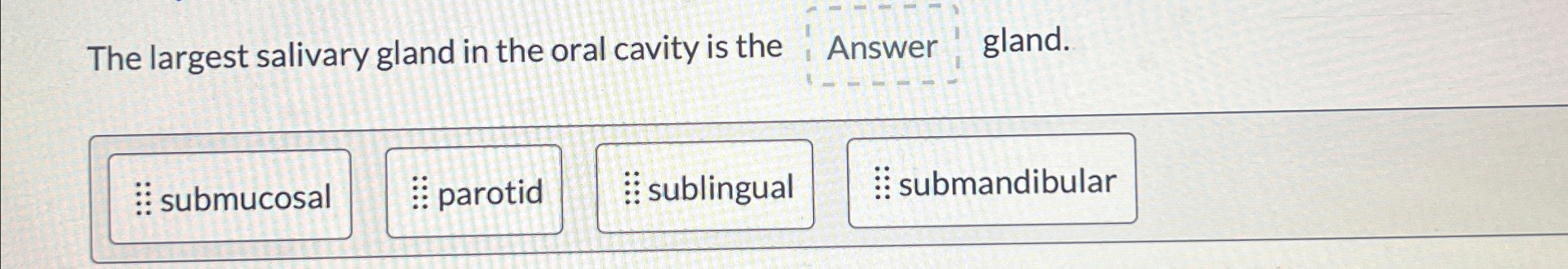 Solved The largest salivary gland in the oral cavity is the | Chegg.com