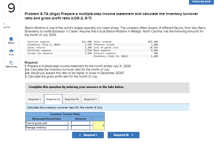 Solved Problem 6.7A (Algo) ﻿Prepare a multiple-step Income | Chegg.com