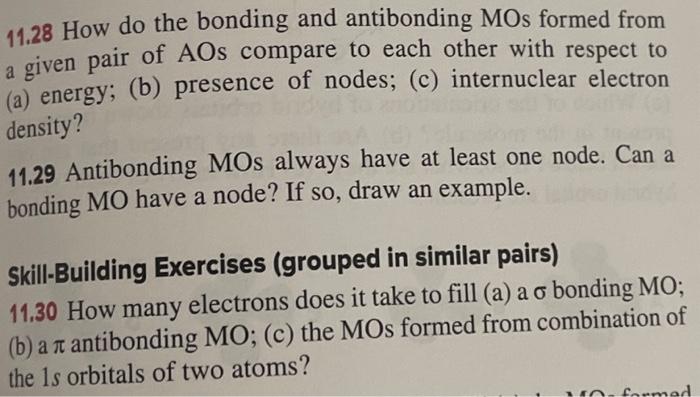 Solved 11.28 How do the bonding and antibonding MOs formed | Chegg.com