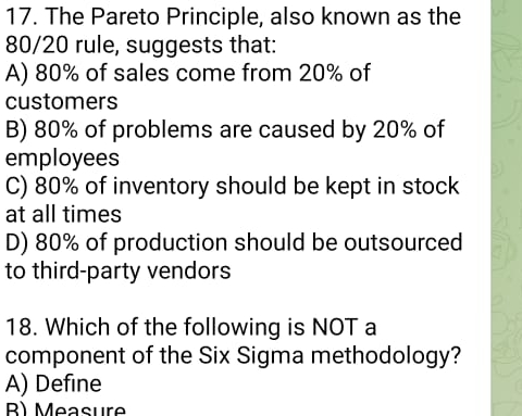 Solved Operation Management: The Pareto Principle, also | Chegg.com