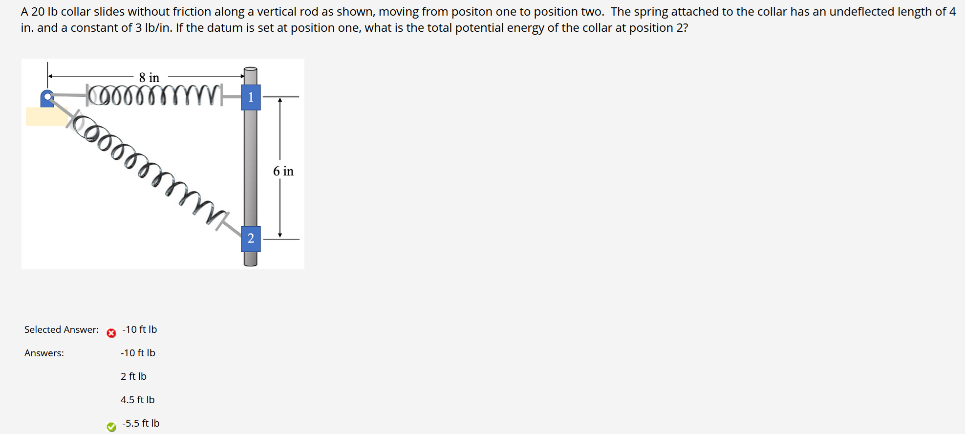 Solved A 20 lb ﻿collar slides without friction along a | Chegg.com