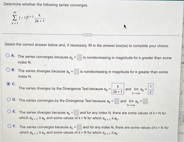 Solved Determine whether the following series converges. | Chegg.com
