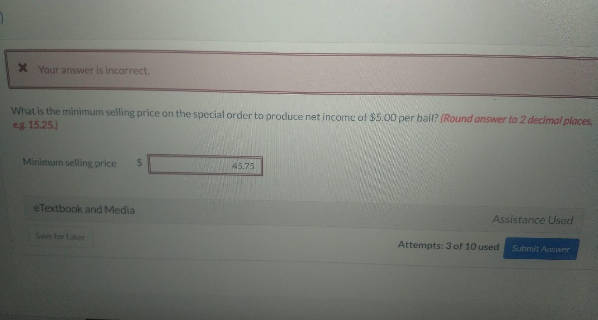 Solved What is the minimum selling price on the special | Chegg.com