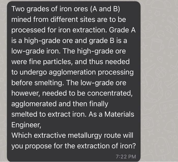 Solved Two grades of iron ores ( \\( A \\) and \\( B \\) ) | Chegg.com