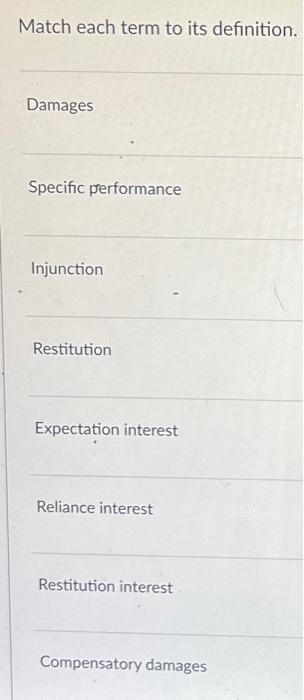 Match each term to its definition. Damages Specific | Chegg.com