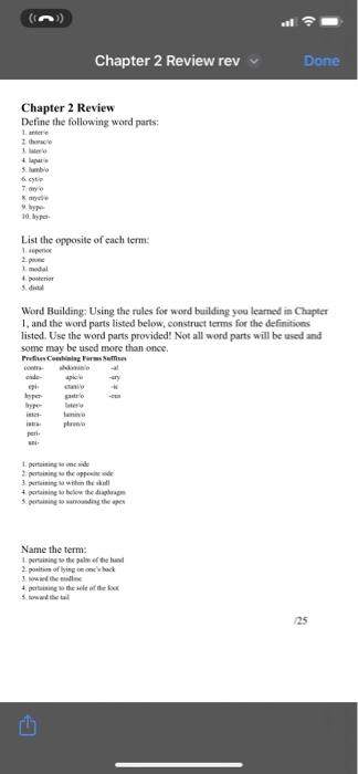 Solved Chapter 2 Review Define the following word parts: 1 | Chegg.com