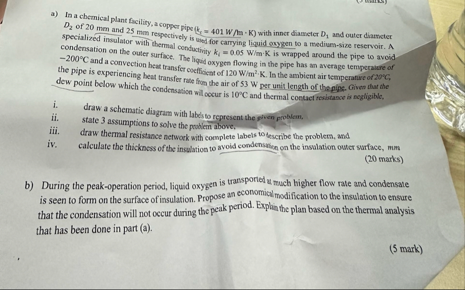 Solved a) ﻿In a chemical plant facility, a copper pipe | Chegg.com