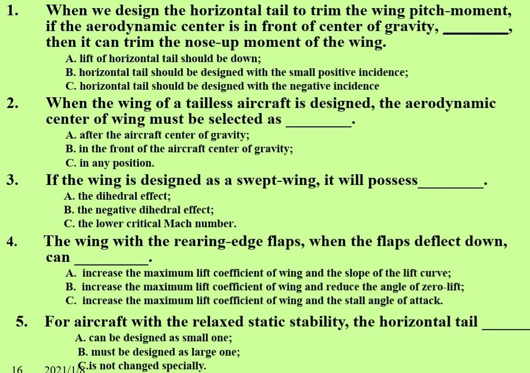 Solved 1. 2. 3. When we design the horizontal tail to trim | Chegg.com