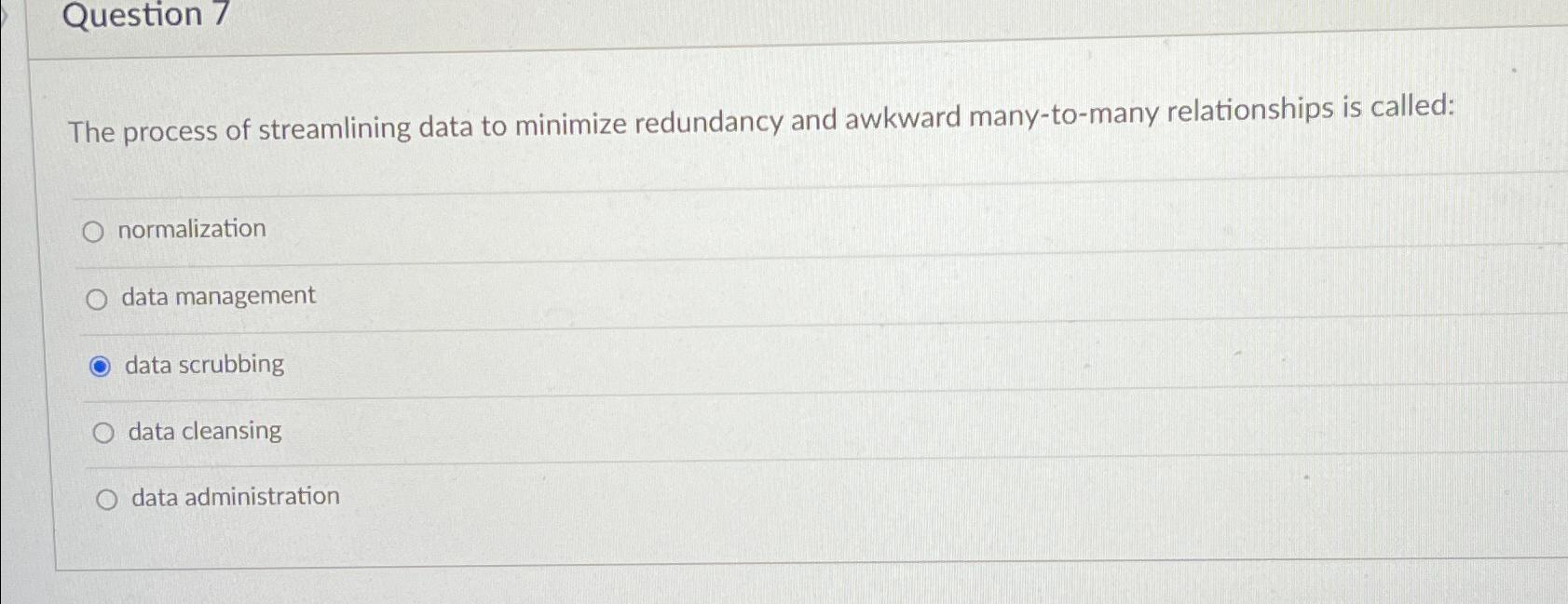 Solved Question 7The process of streamlining data to | Chegg.com