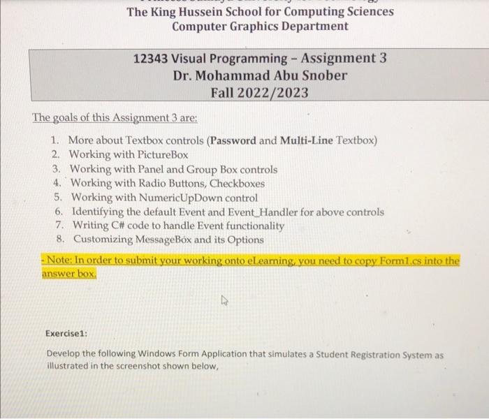 Solved The King Hussein School for Computing Sciences | Chegg.com