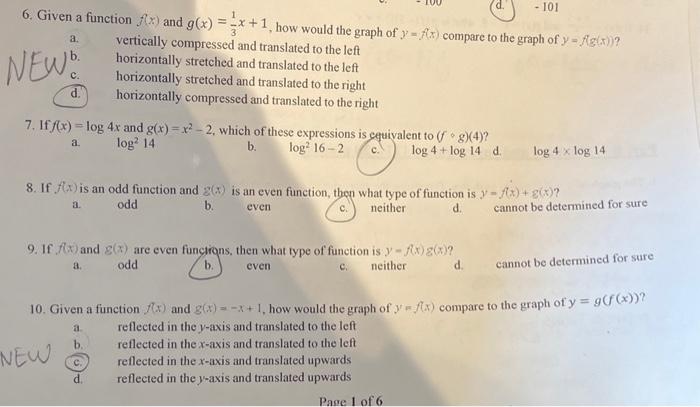Solved 6. Given a function f(x) and g(x)=31x+1, how would | Chegg.com