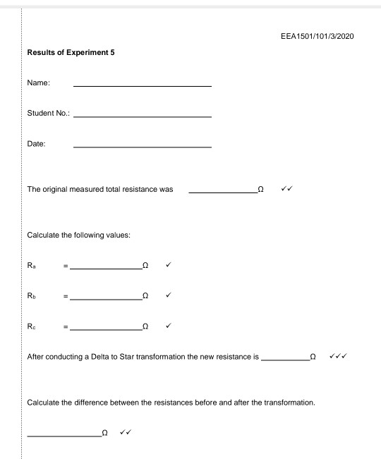 Solved EEA1501/101/3/2020 Experiment 5 Delta - Star | Chegg.com