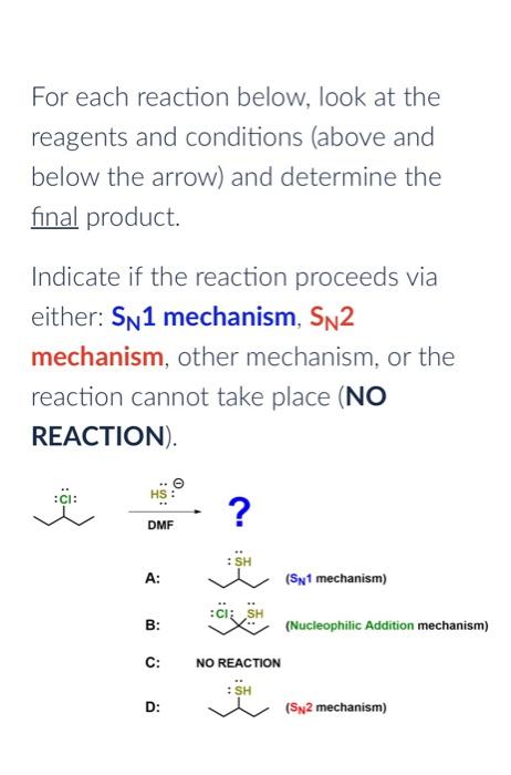 Solved For each reaction below, look at the reagents and | Chegg.com
