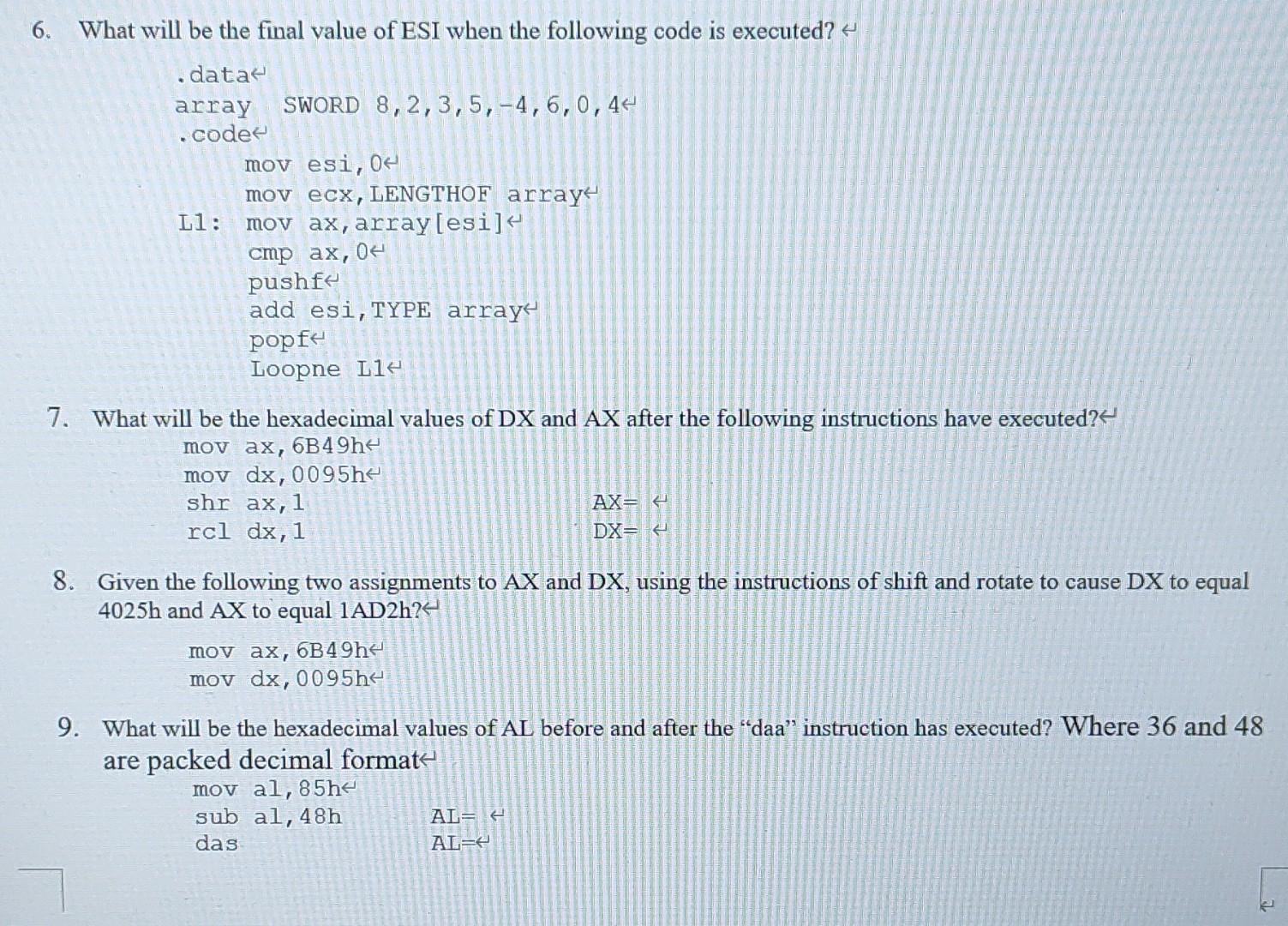 Solved 1. What is the value of AX after the following | Chegg.com