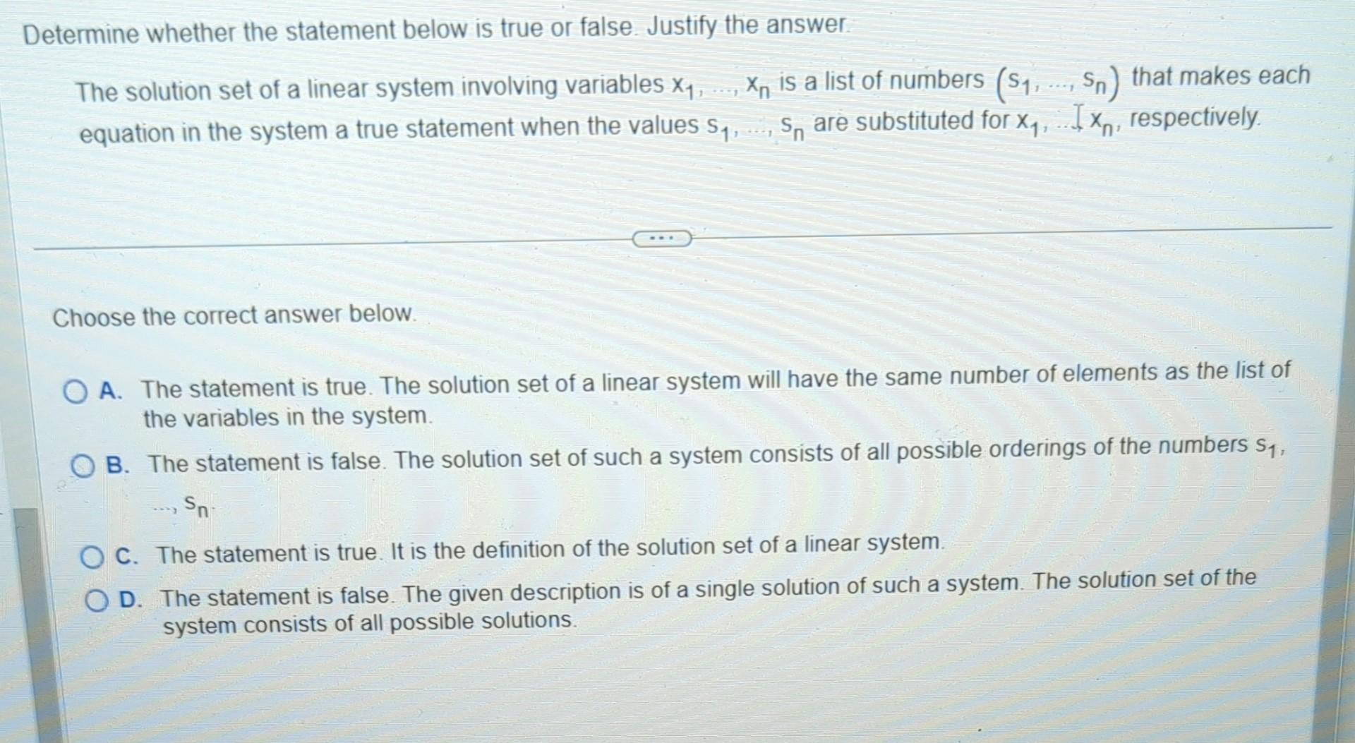 Solved Determine whether the statement below is true or | Chegg.com