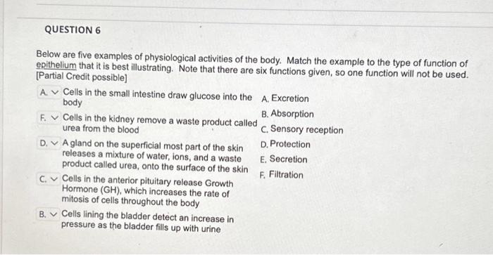 Solved Below are five examples of physiological activities | Chegg.com